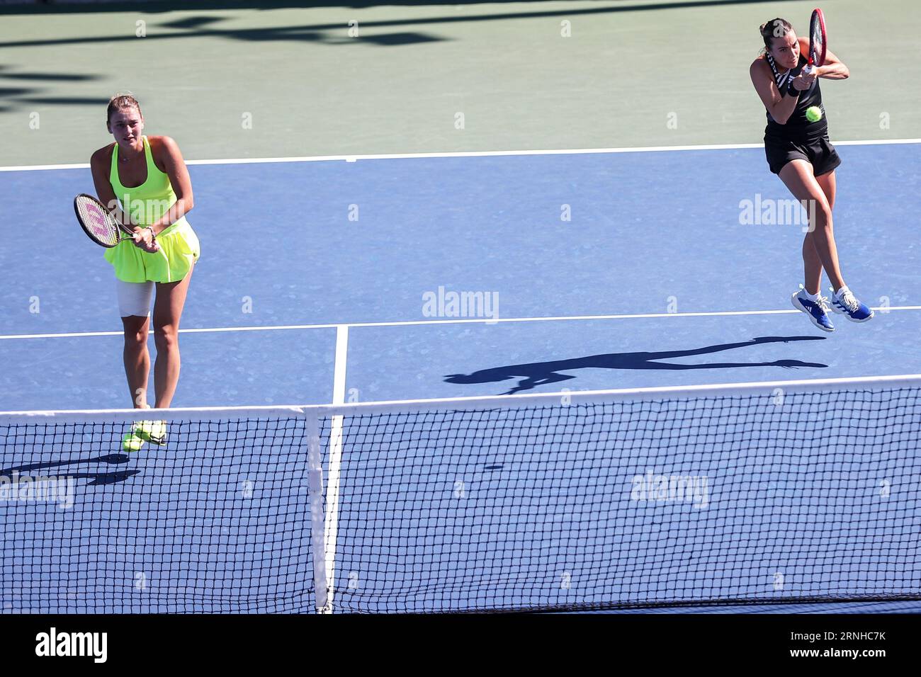 Marta Kostyuk and Elena-Gabriela Ruse in action during a women's ...