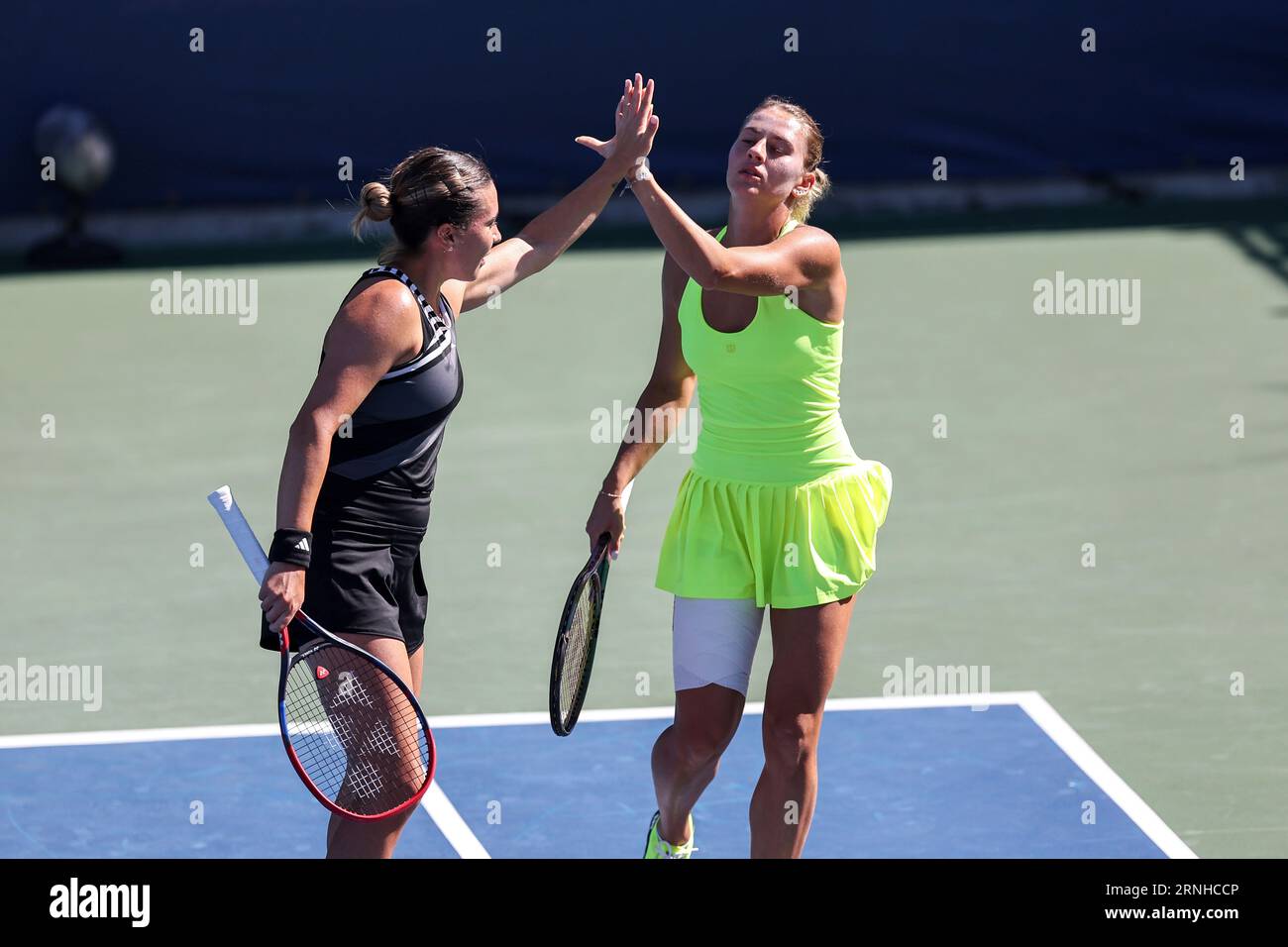 Marta Kostyuk and Elena-Gabriela Ruse in action during a women's ...