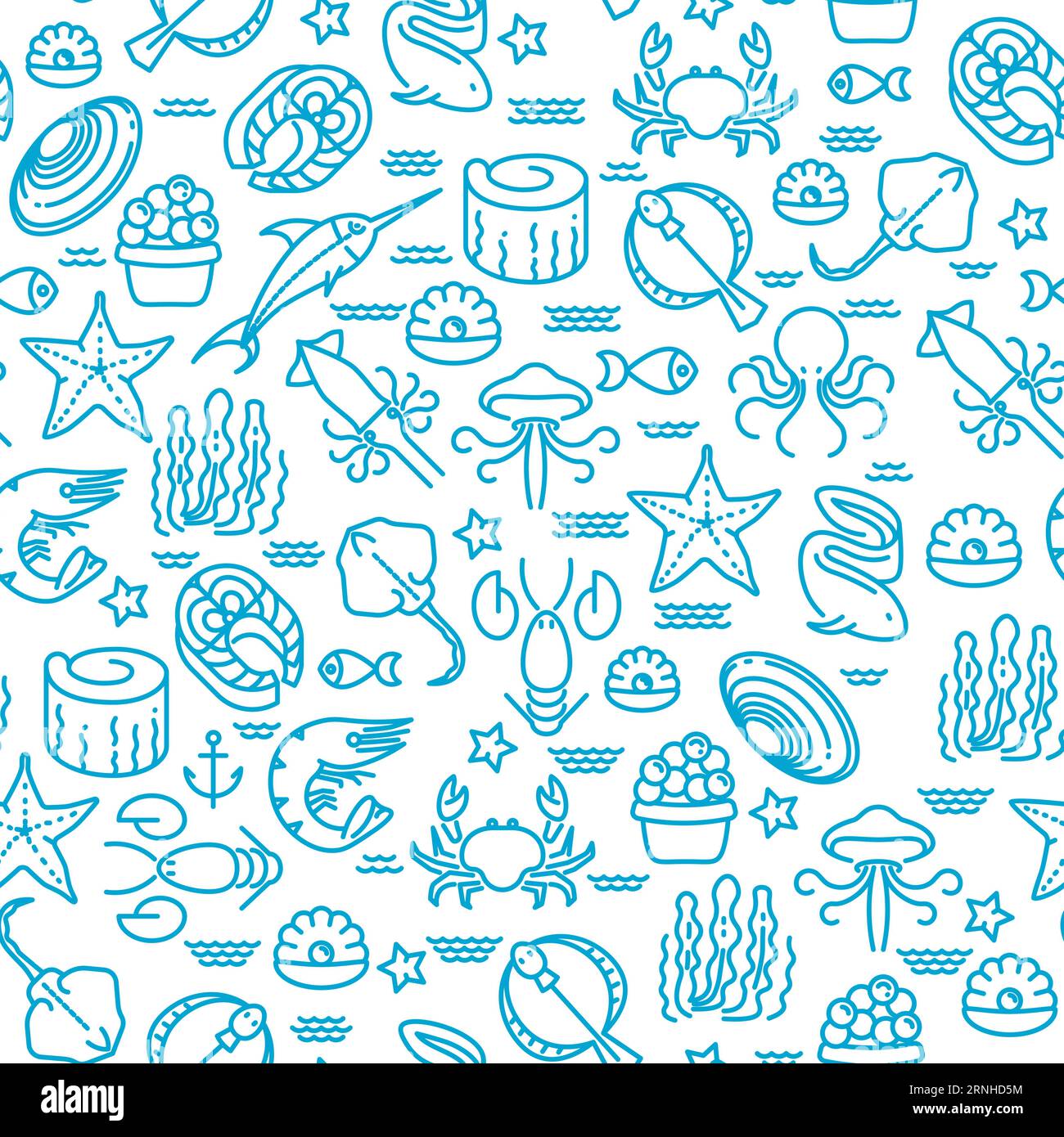 Seafood seamless pattern. Marine doodle. Underwater fauna Stock Vector ...