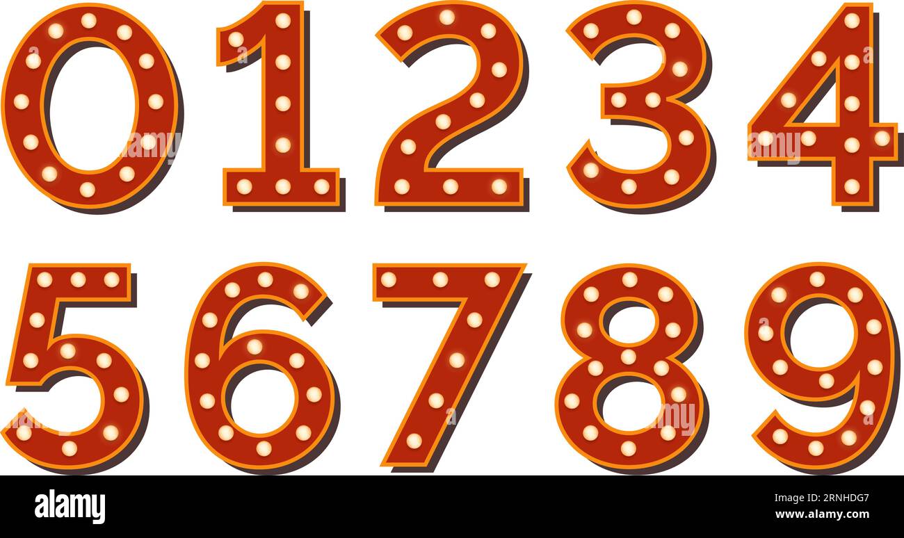 Numbers in retro electric lamp style. Vintage font Stock Vector Image ...