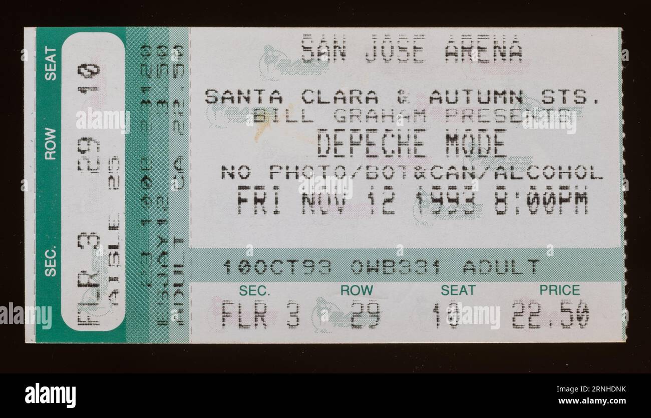 San Jose, California - November 12, 1993 - Old used ticket stub for ...