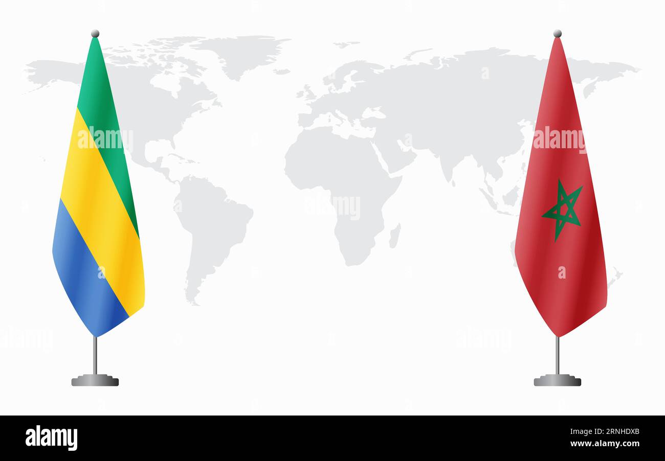 Gabon and Morocco flags for official meeting against background of ...