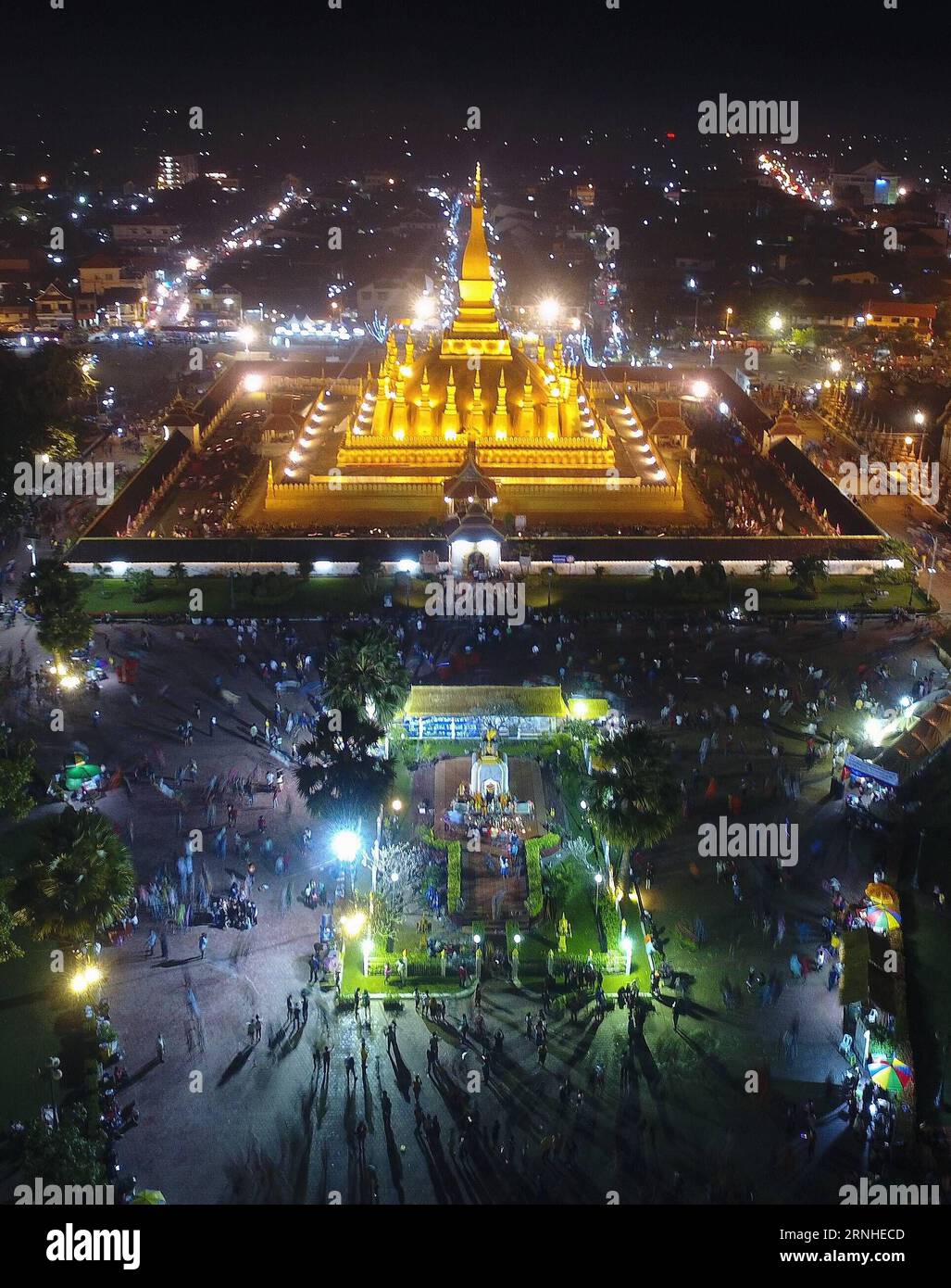 Photo taken on Nov. 12, 2016 by a drone shows the night view of That ...