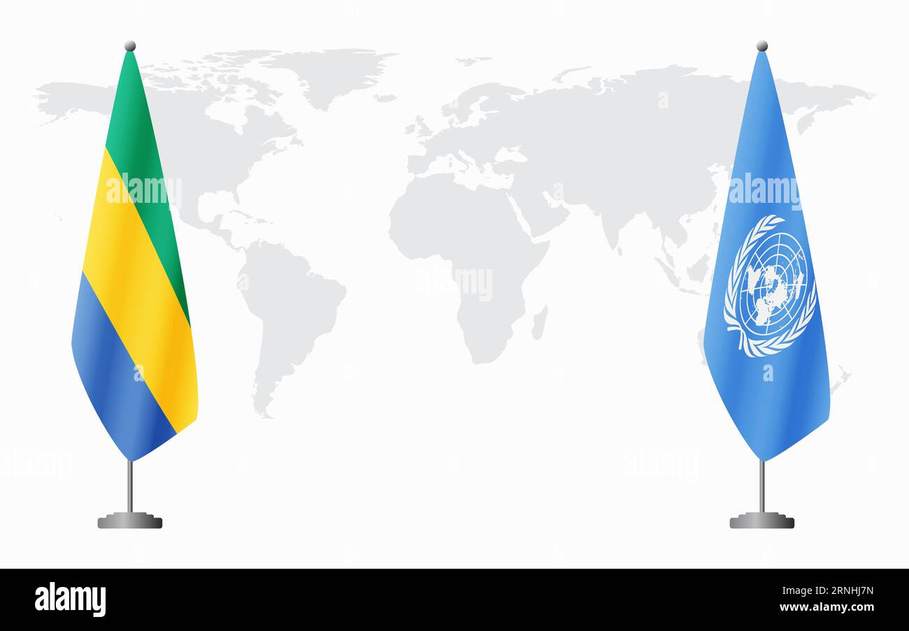 Gabon and United Nations flags for official meeting against background of world map Stock Vector ...