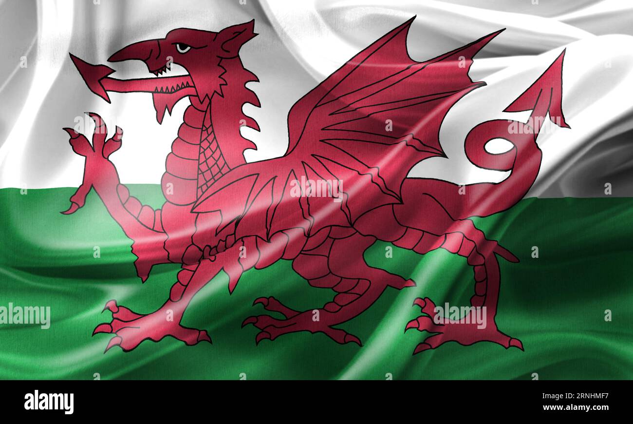 Wales flag - realistic waving fabric flag Stock Photo - Alamy