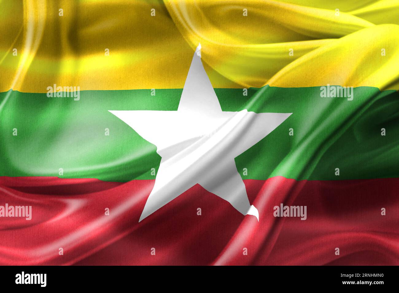Myanmar flag - realistic waving fabric flag Stock Photo - Alamy