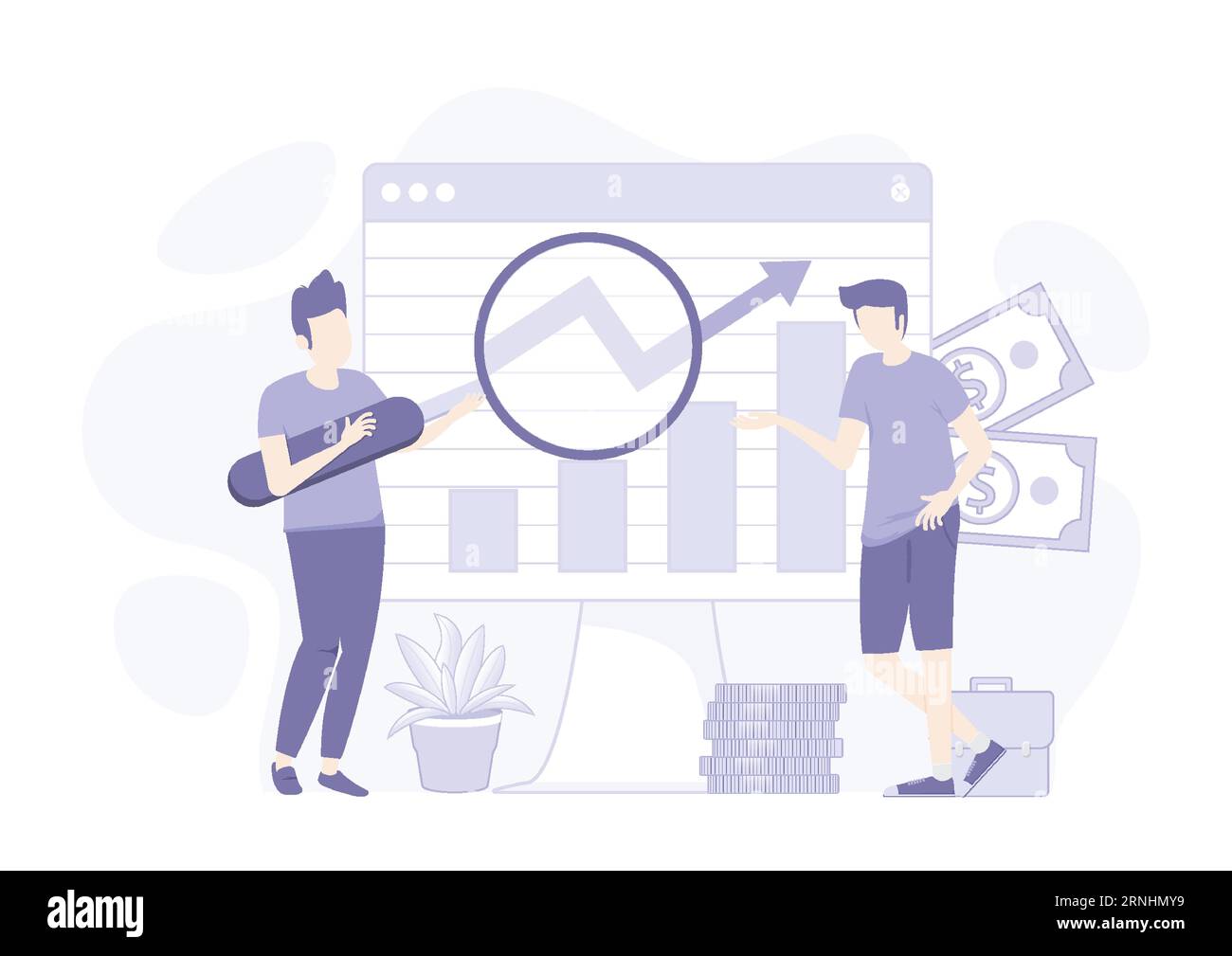 People analyzing financial data flat design, earnings increase. Vector ...