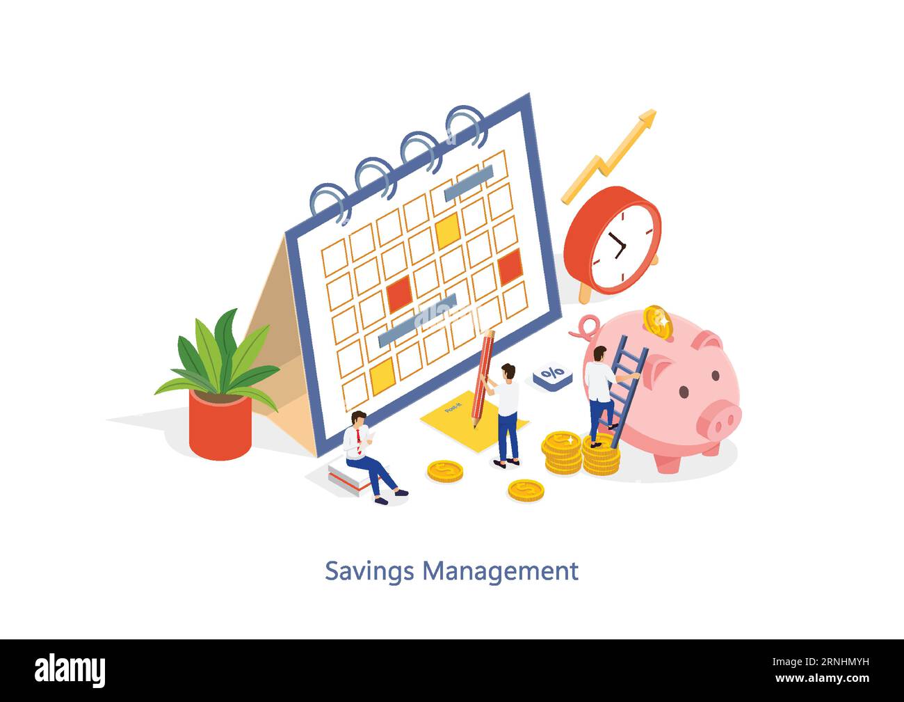 People characters collecting and putting coins in piggy. Financial ...