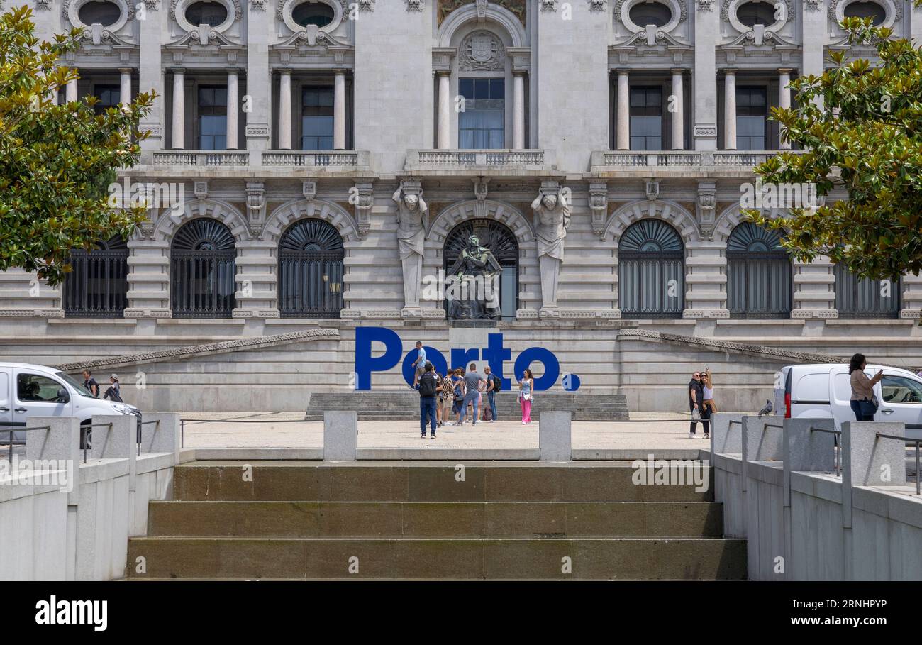 Porto, Portugal - 31.05.2023: Tourists in front of the blue letters of ...