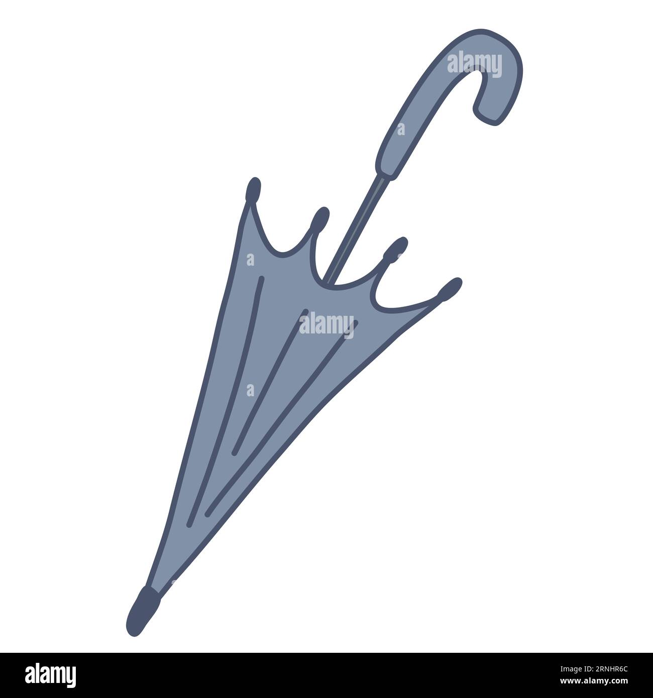 Folded umbrella, rain protection accessory, doodle style flat vector ...