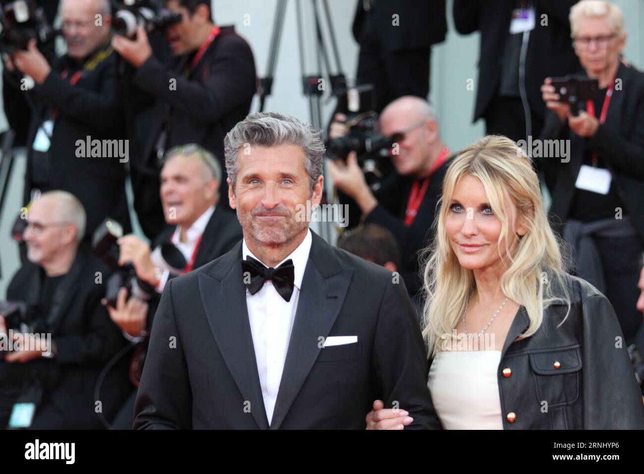 Patrick Dempsey Jillian Fink red carpet Ferrari Venice 2023 Stock Photo ...