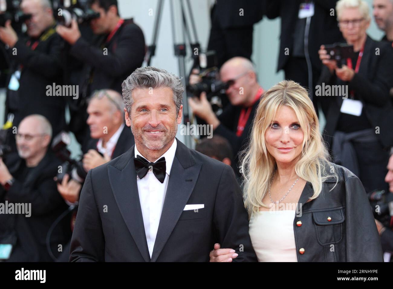 Patrick Dempsey Jillian Fink red carpet Ferrari Venice 2023 Stock Photo ...