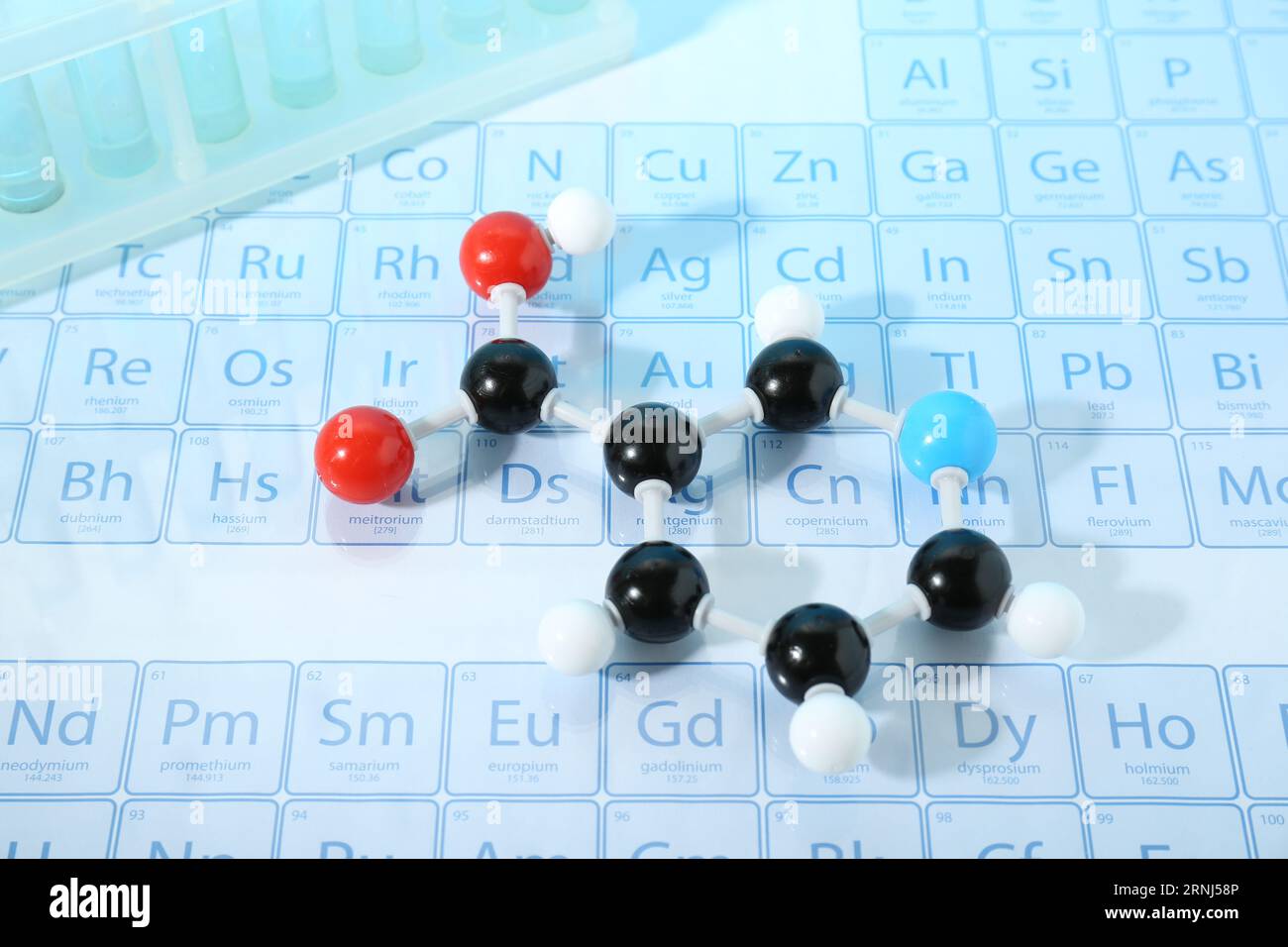 Molecular model on periodic table of chemical elements Stock Photo - Alamy