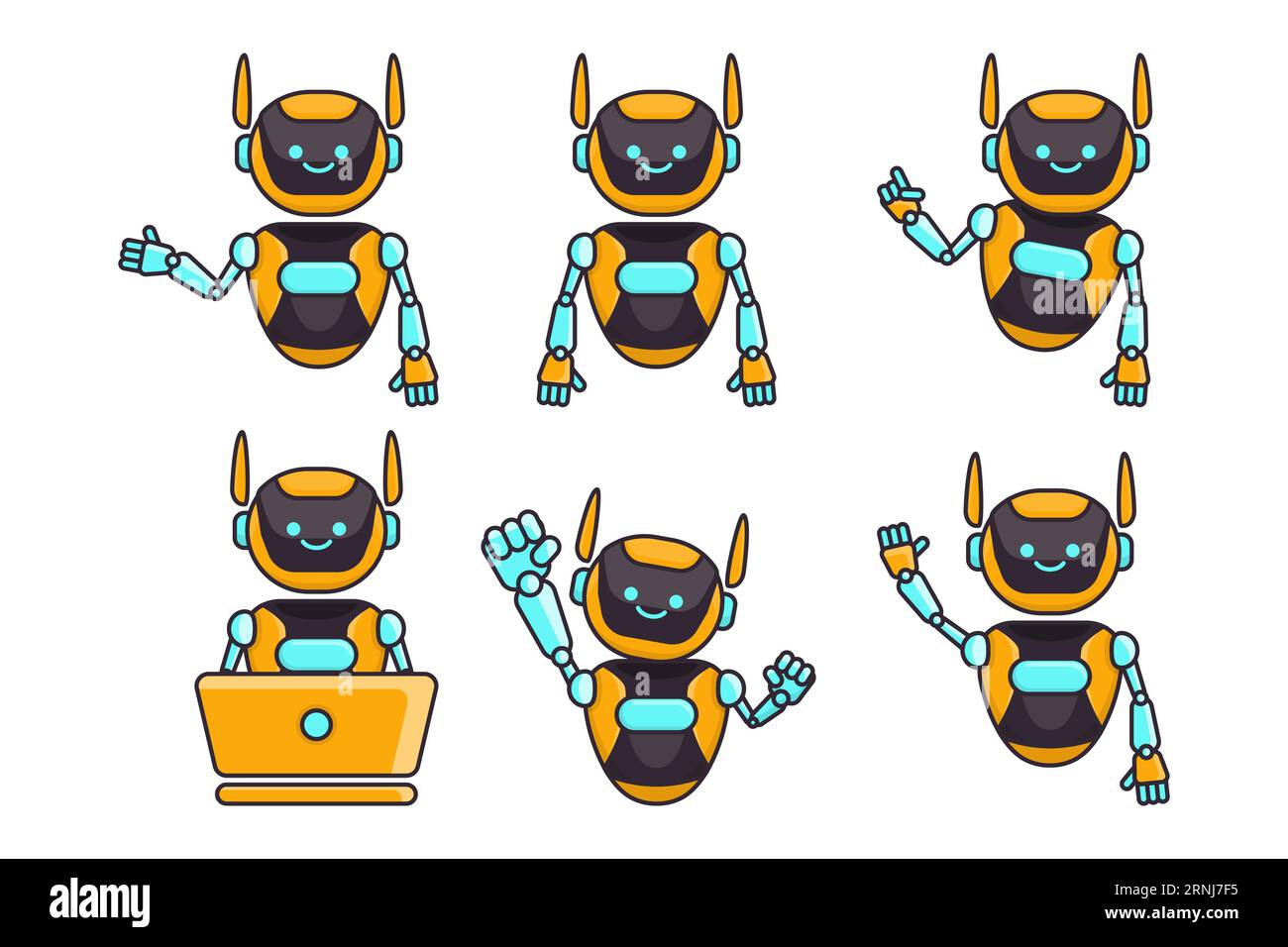 Robot Mascot Character Vector Illustration Robot Cartoon Pose Set Design Stock Vector Image