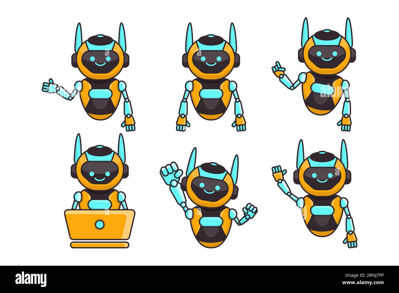 Robot mascot character vector illustration. Robot cartoon pose set ...