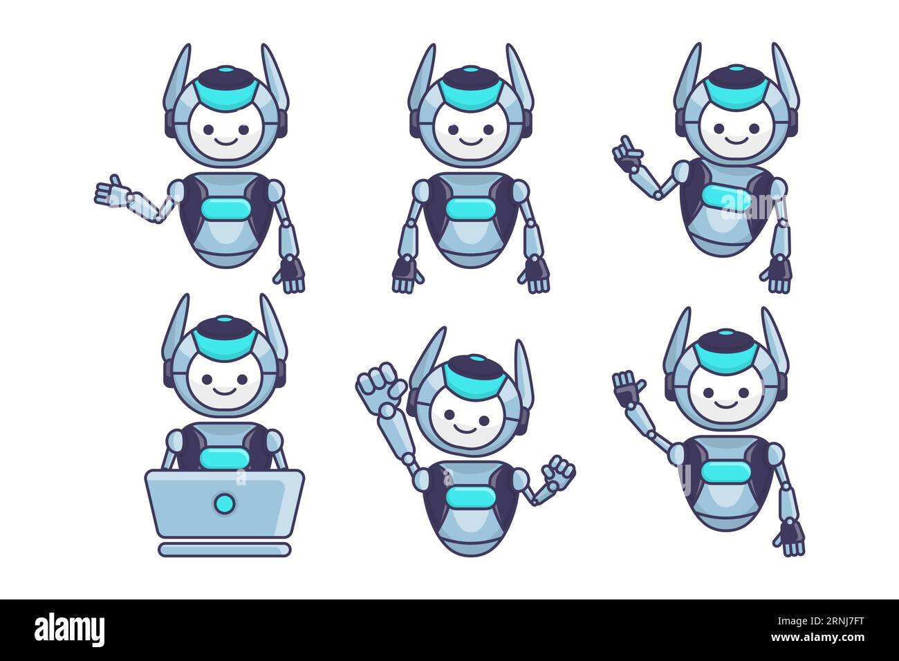 Robot mascot character vector illustration. Robot cartoon pose set ...