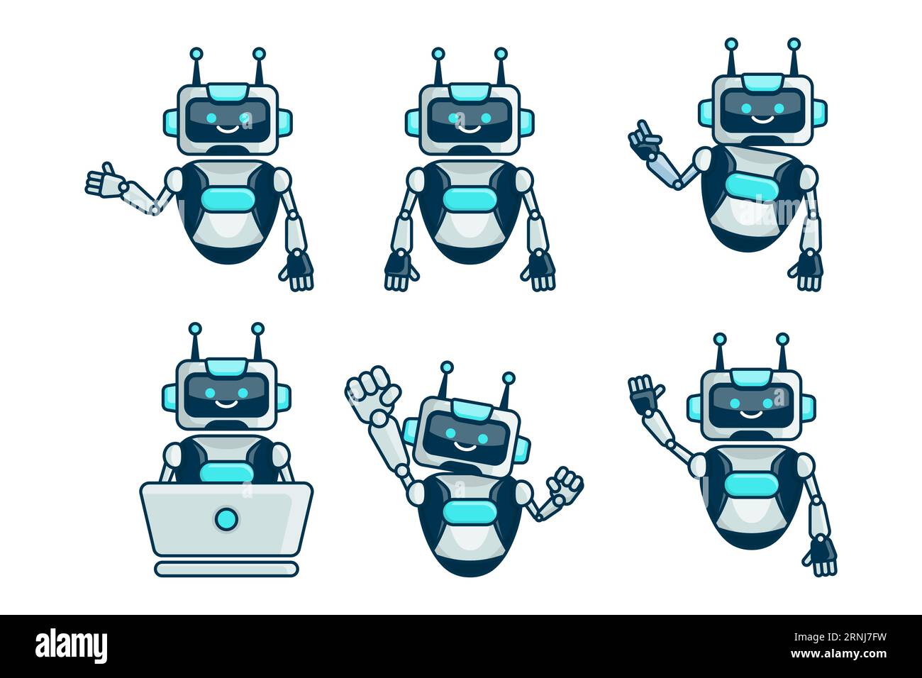 Robot mascot character vector illustration. Robot cartoon pose set ...