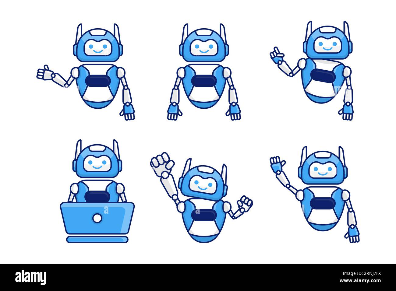 Robot mascot character vector illustration. Robot cartoon pose set ...