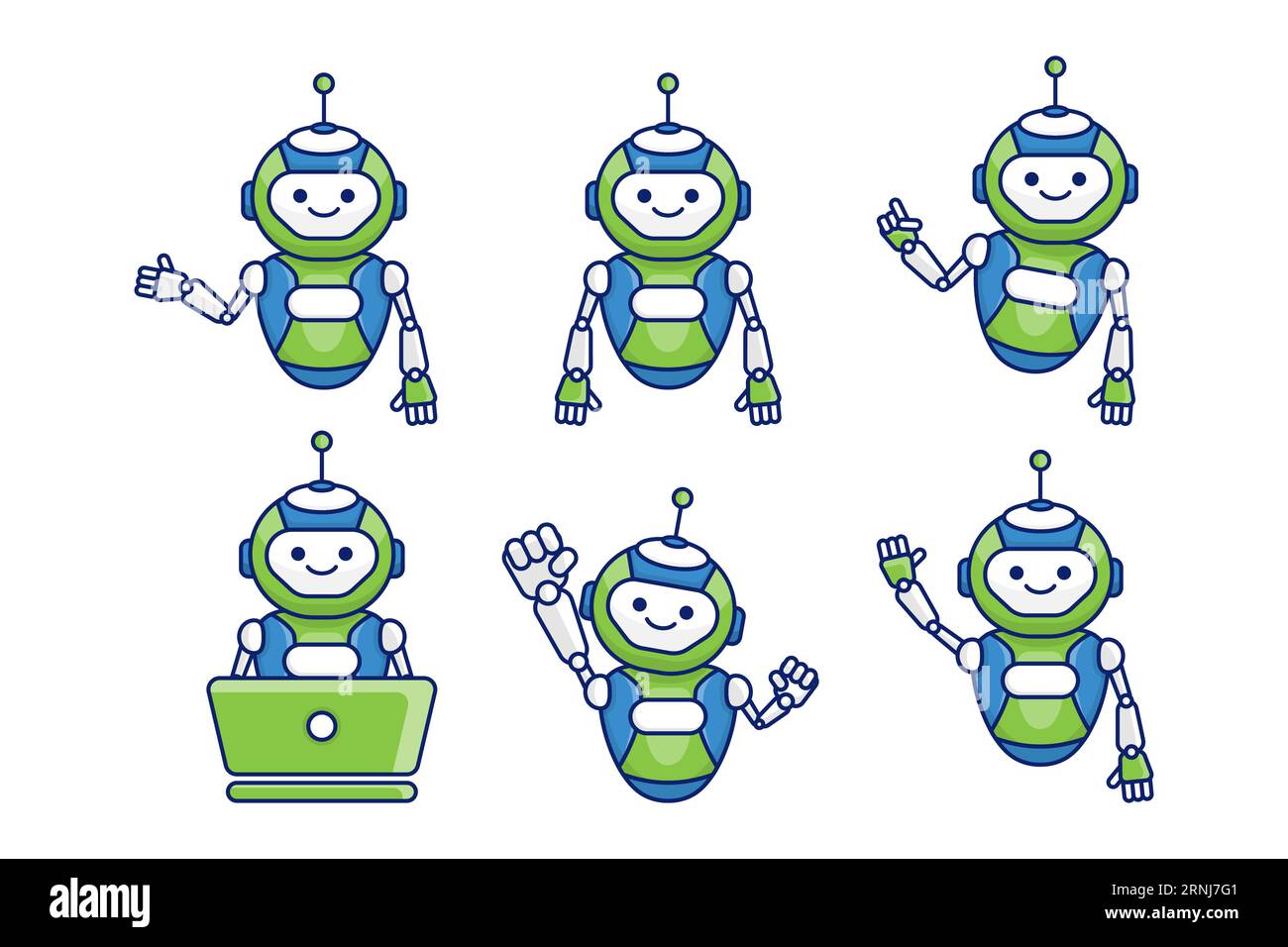 Robot mascot character vector illustration. Robot cartoon pose set ...