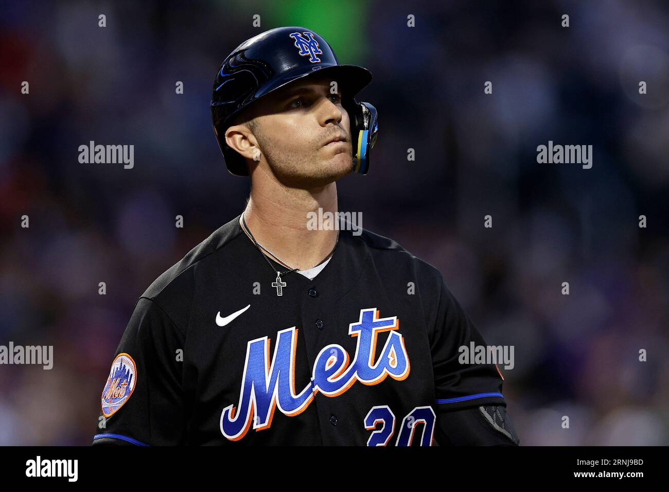 New York Mets' Pete Alonso reacts after being called out on strikes ...