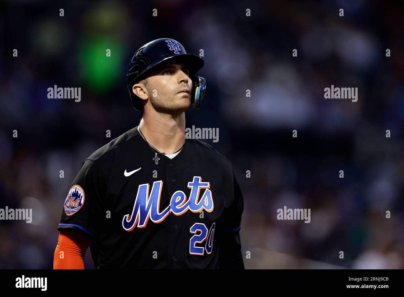New York Mets' Pete Alonso reacts after being called out on strikes ...
