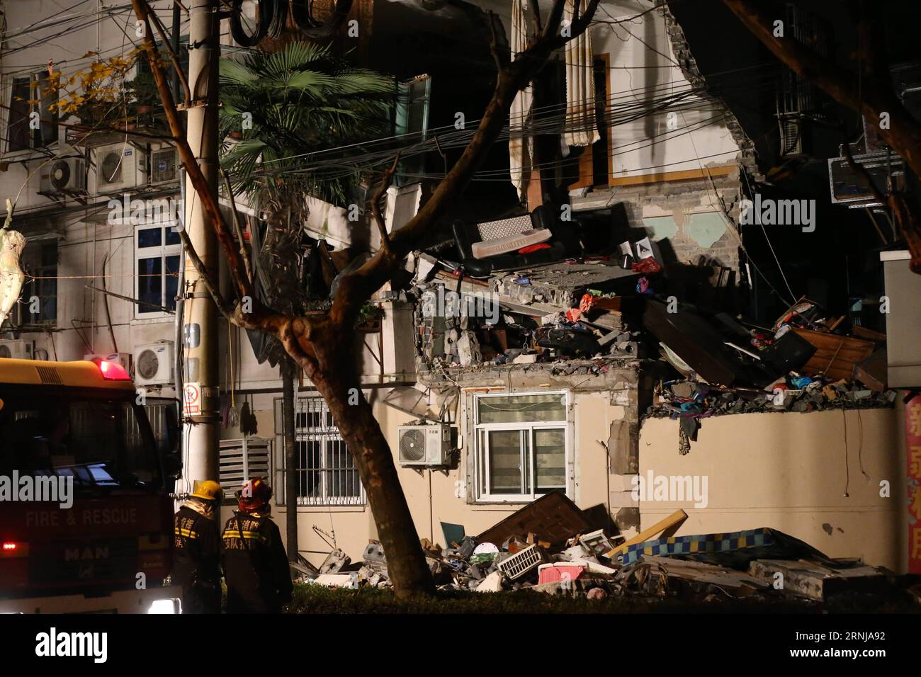 Photo taken on Jan. 11, 2017 shows the damaged residential building in ...