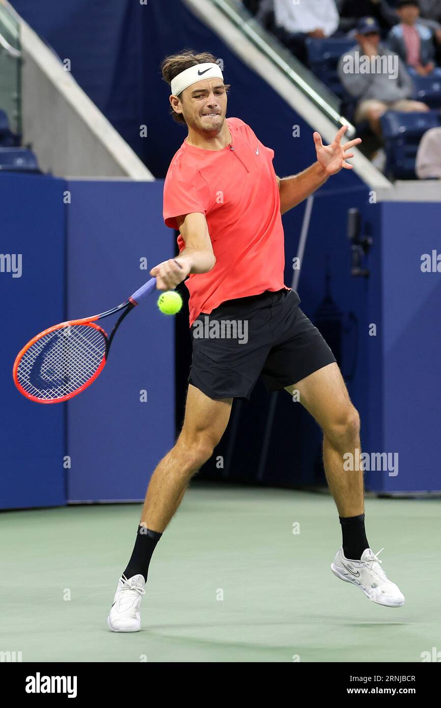 Taylor Fritz in action during a men's singles match at the 2023 US Open ...
