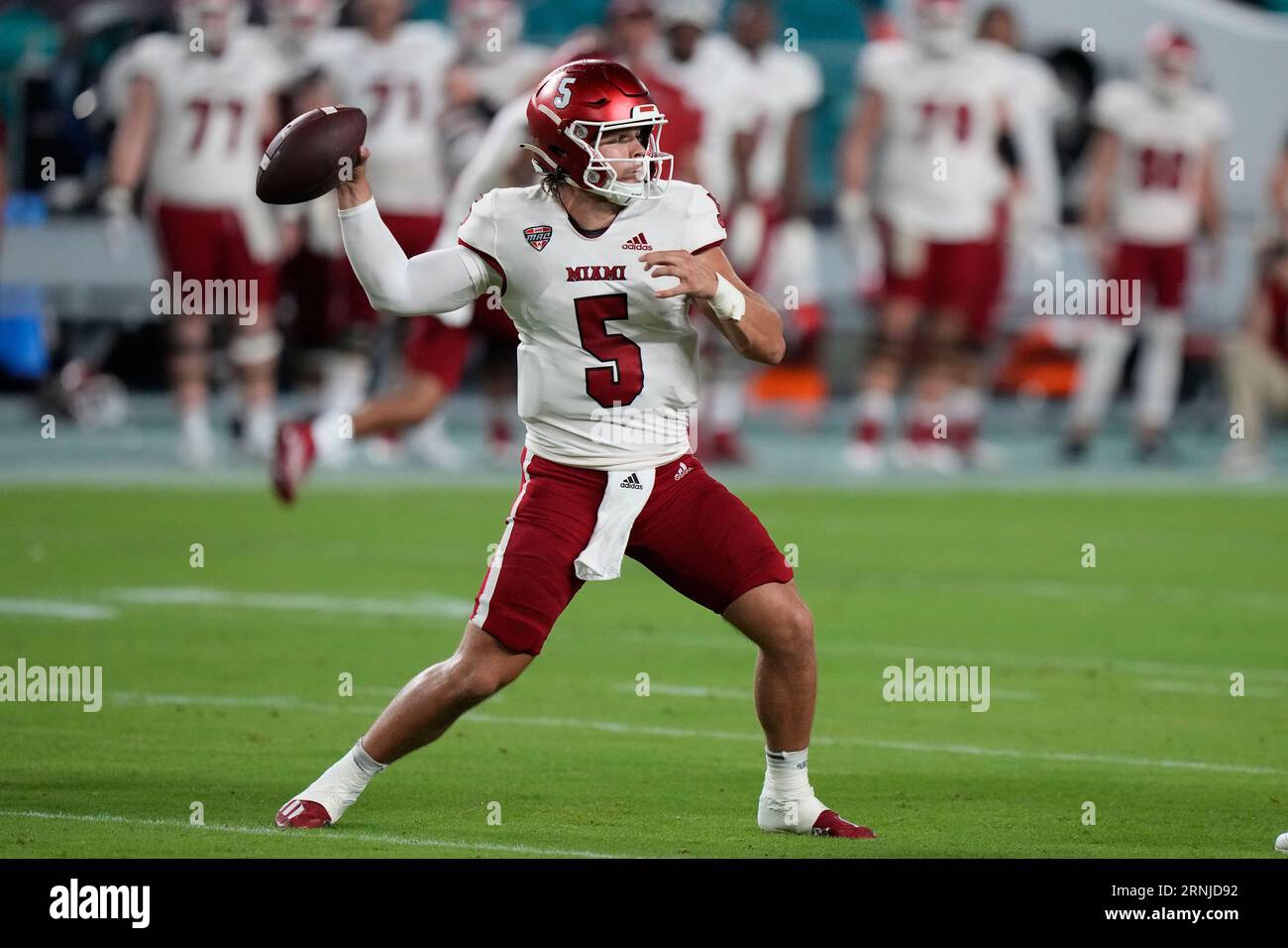 Miami (Ohio) quarterback Brett Gabbert throws a pass during the first ...