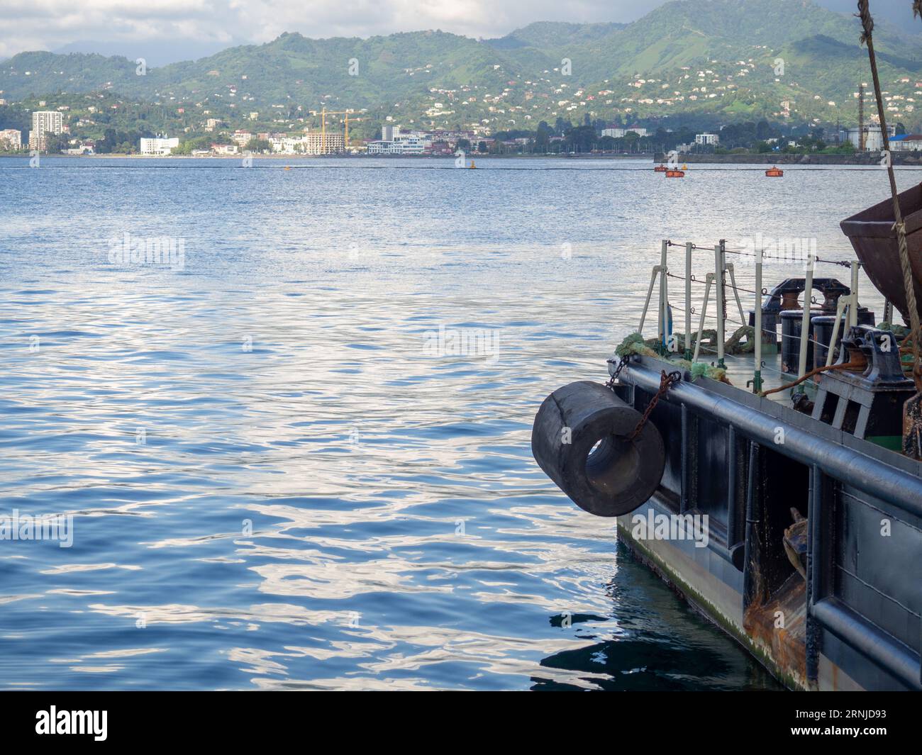 Rubber protecting the pier. Navigation safety concept. Shock-absorbing ...