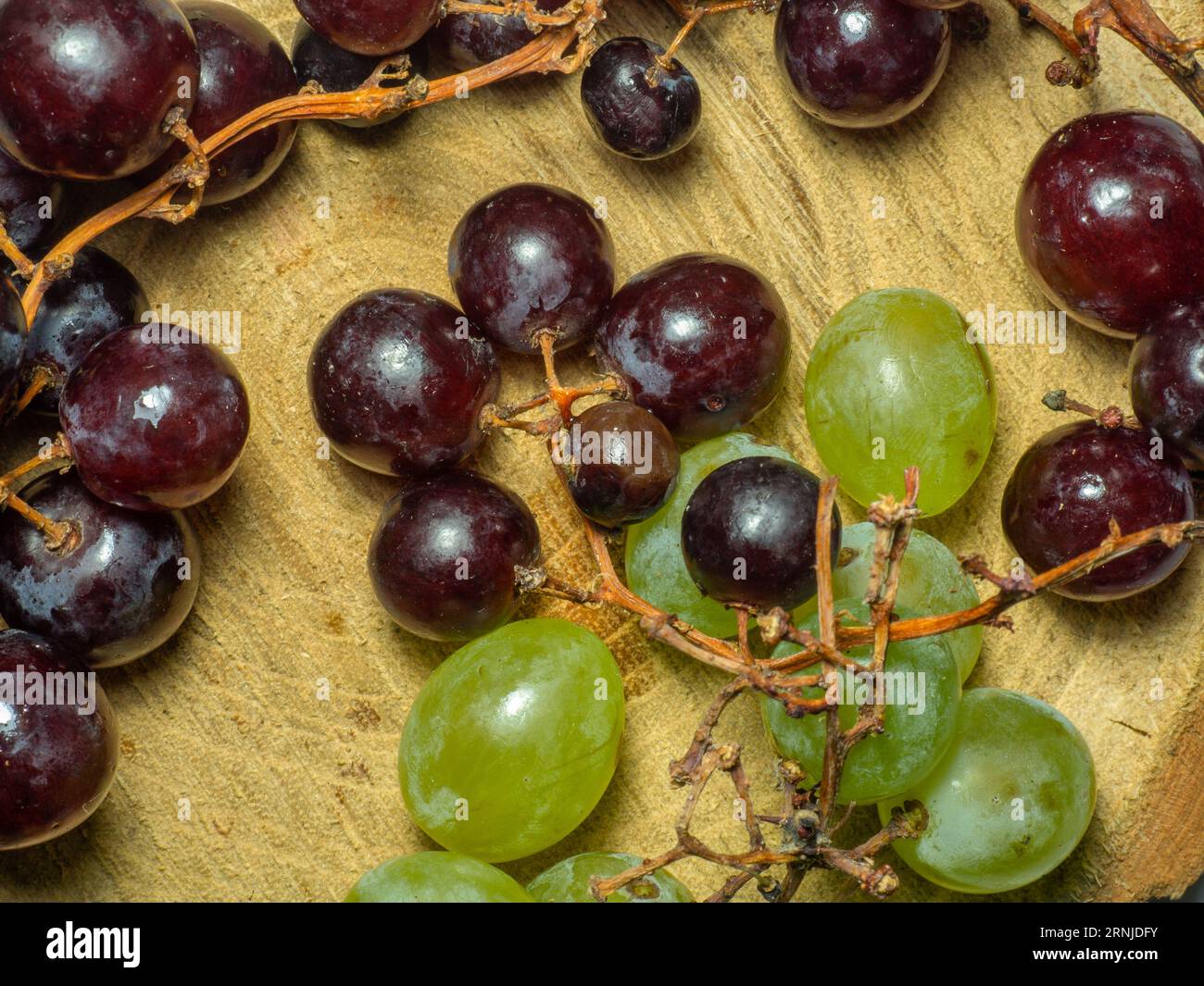 Grapes kishmish on a wooden background. The grapes are overripe ...