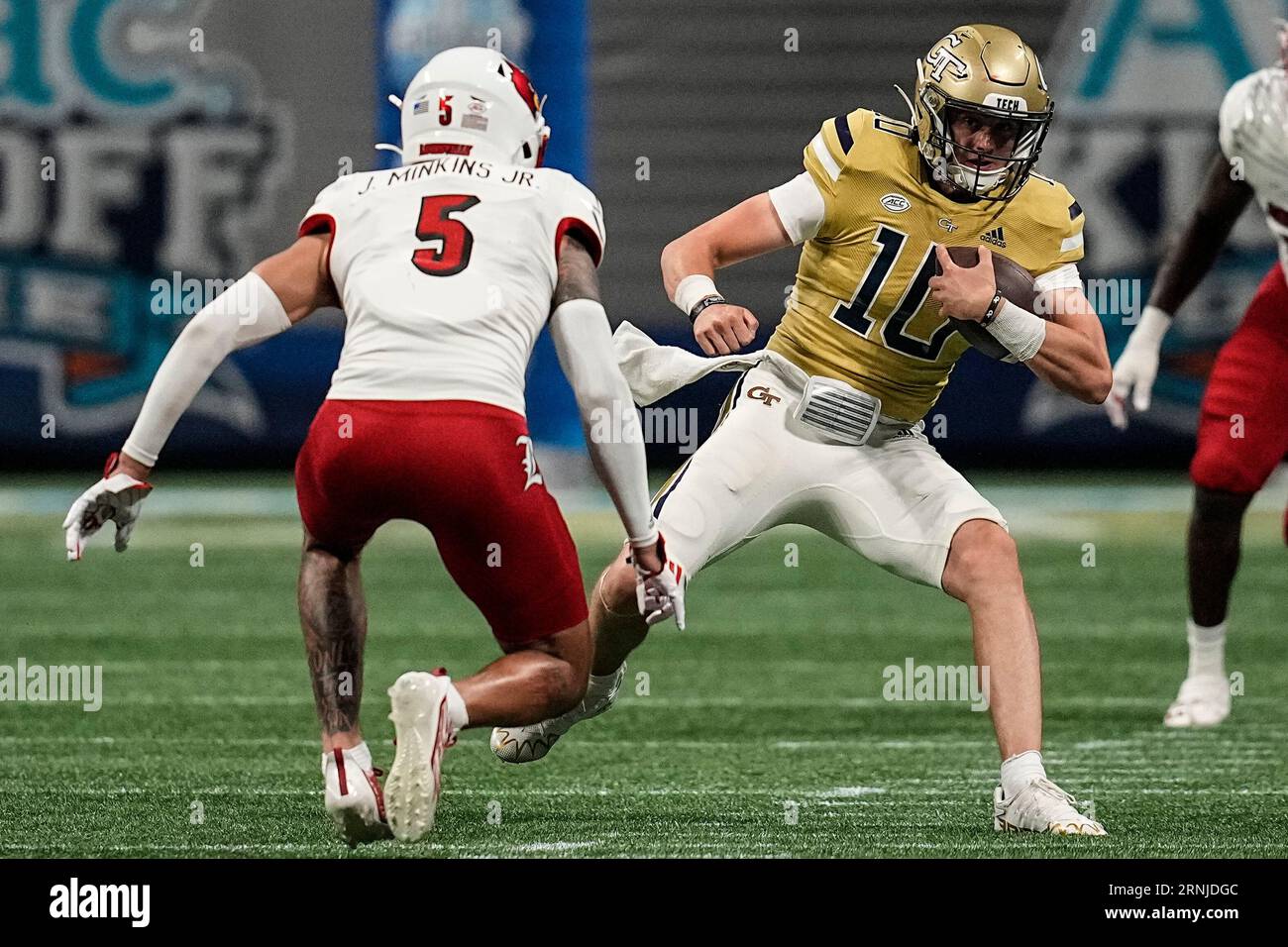 Georgia Tech quarterback Haynes King (10) runs against Louisville ...