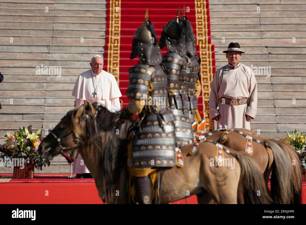 Mongolian President Ukhnaagiin Khurelsukh, right, and Pope Francis meet ...