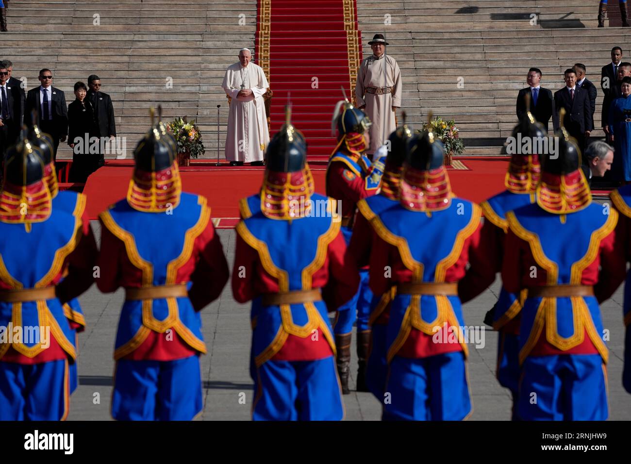 Mongolian President Ukhnaagiin Khurelsukh, right, and Pope Francis meet ...