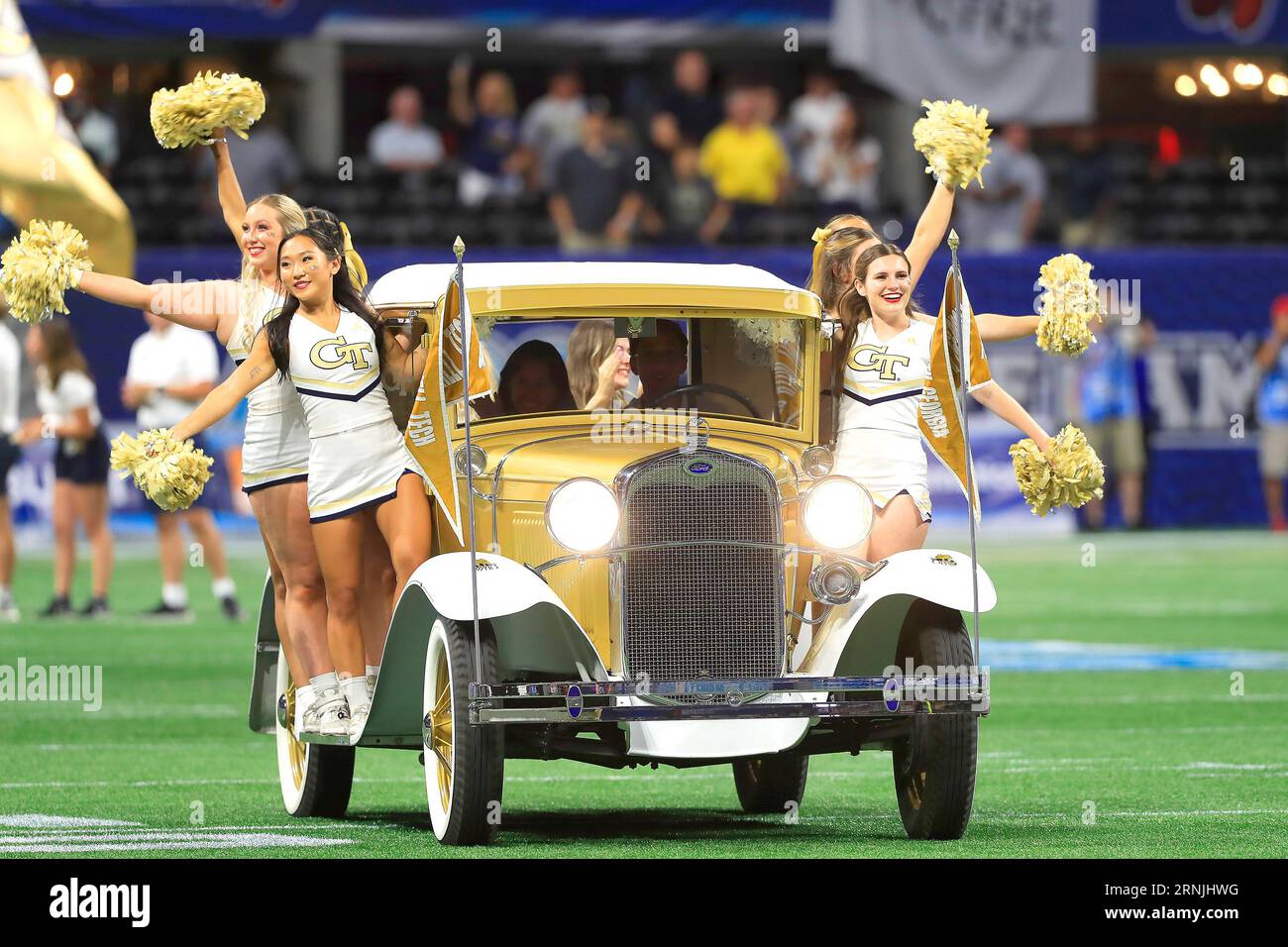 ATLANTA, GA - SEPTEMBER 01: The Ramblin' Wreck drives onto the field before the AFLAC Kickoff ...