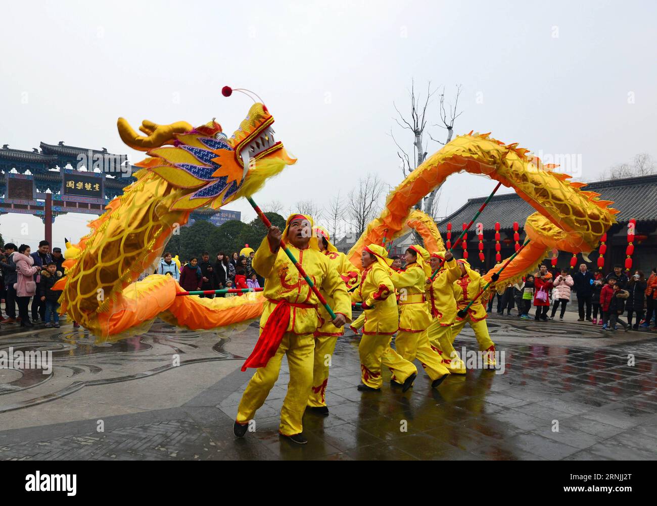 People perform dragon dance to celebrate the Spring Festival, or the ...