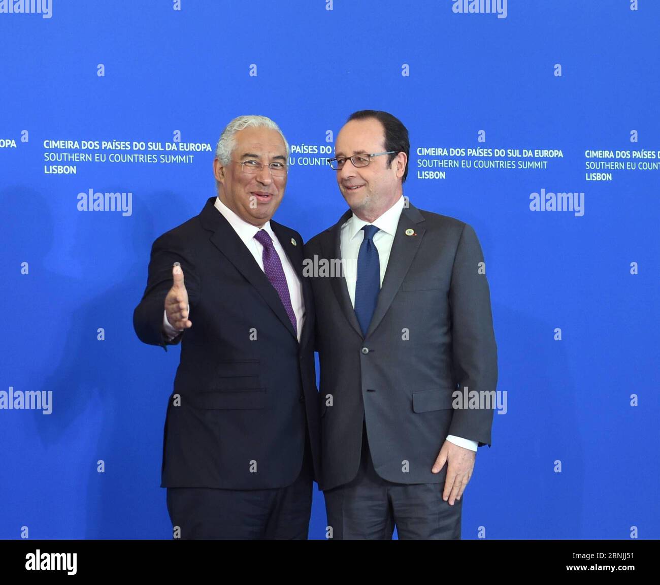 Portugal s Prime Minister Antonio Costa(L) welcomes French President ...