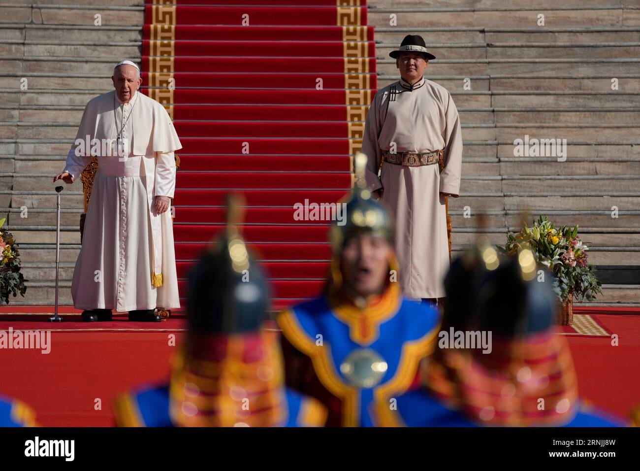 Mongolian President Ukhnaagiin Khurelsukh, right, and Pope Francis meet ...