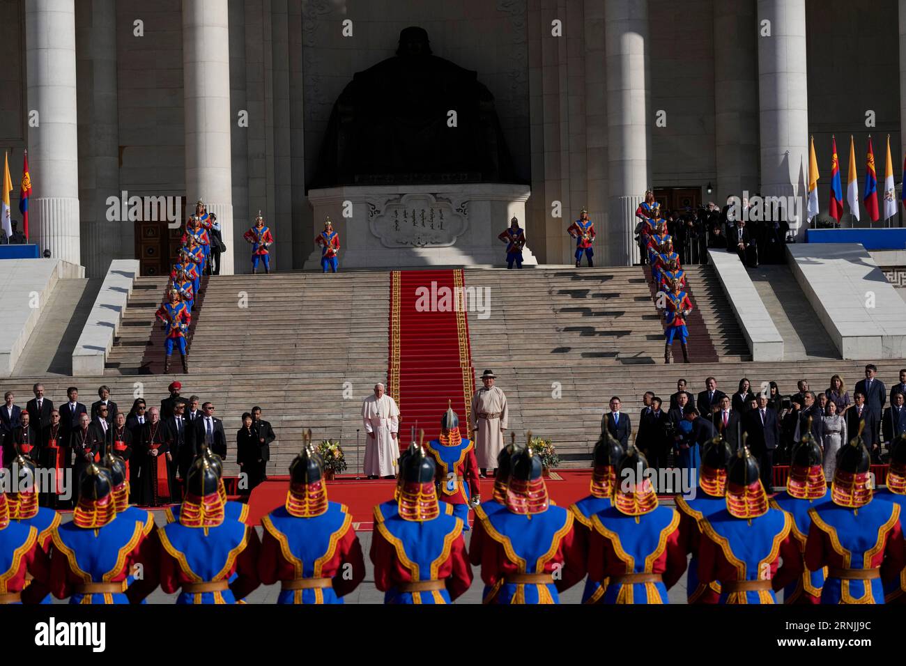 Mongolian President Ukhnaagiin Khurelsukh, right, and Pope Francis meet ...