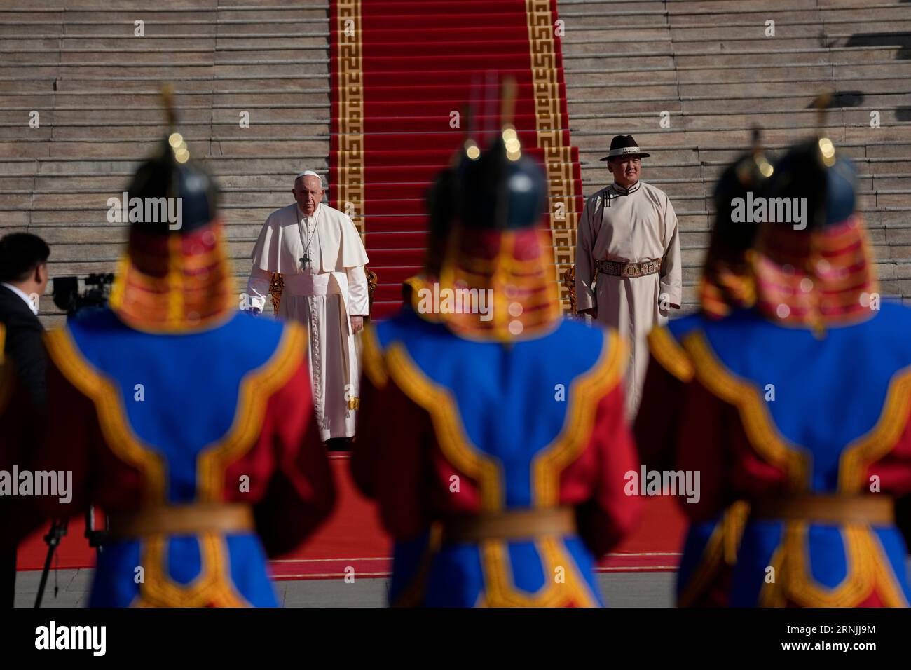 Mongolian President Ukhnaagiin Khurelsukh, right, and Pope Francis meet ...