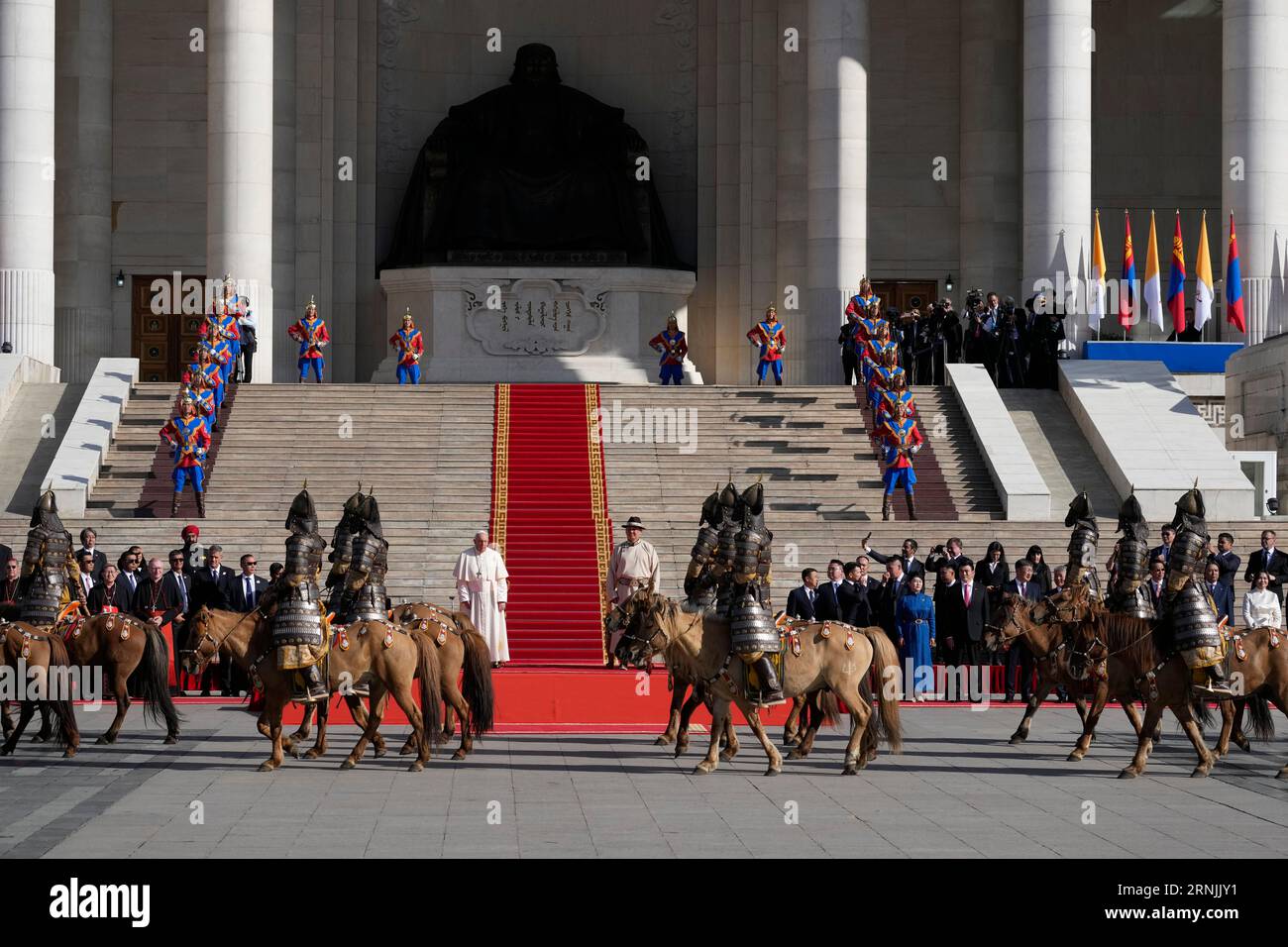 Mongolian President Ukhnaagiin Khurelsukh, right, and Pope Francis meet ...