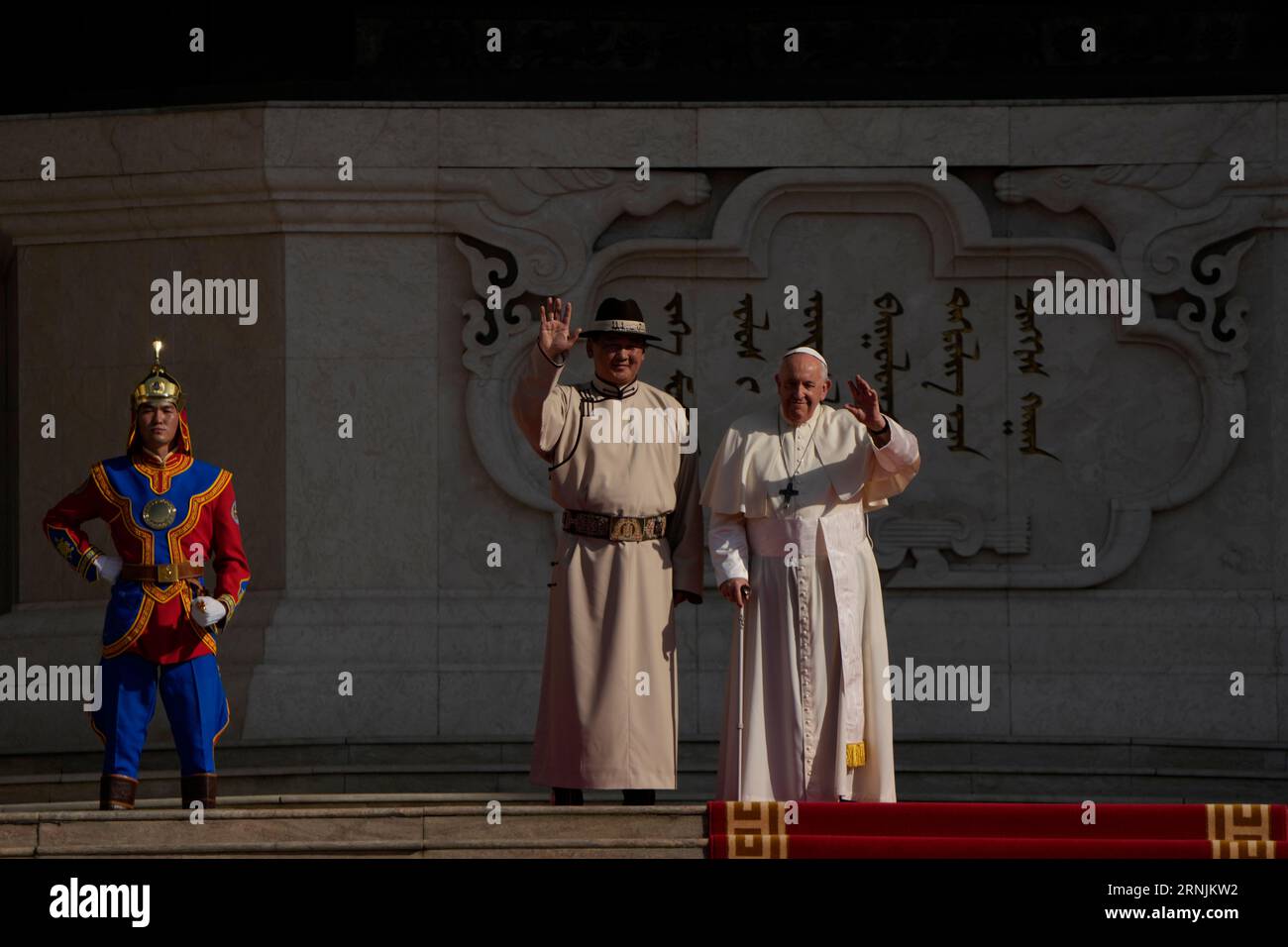 Mongolian President Ukhnaagiin Khurelsukh, left, and Pope Francis meet ...