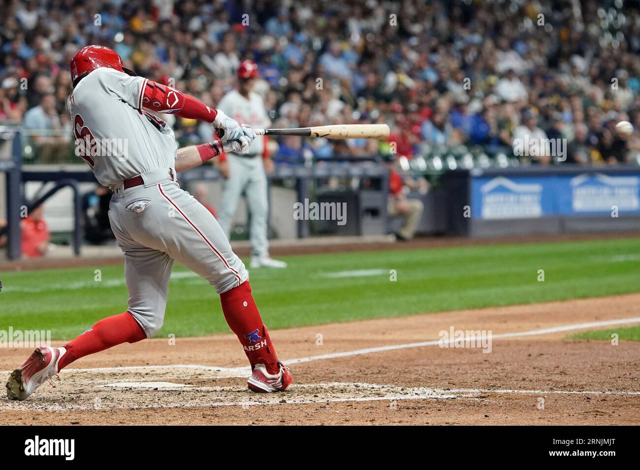 Philadelphia Phillies' Brandon Marsh hits an RBI single during the ...