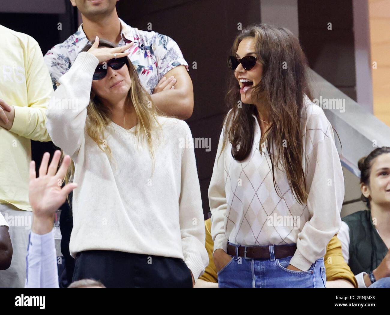 Flushing Meadow, United Stated. 01st Sep, 2023. Katie Holmes watches Coco Gauff play Elise ...