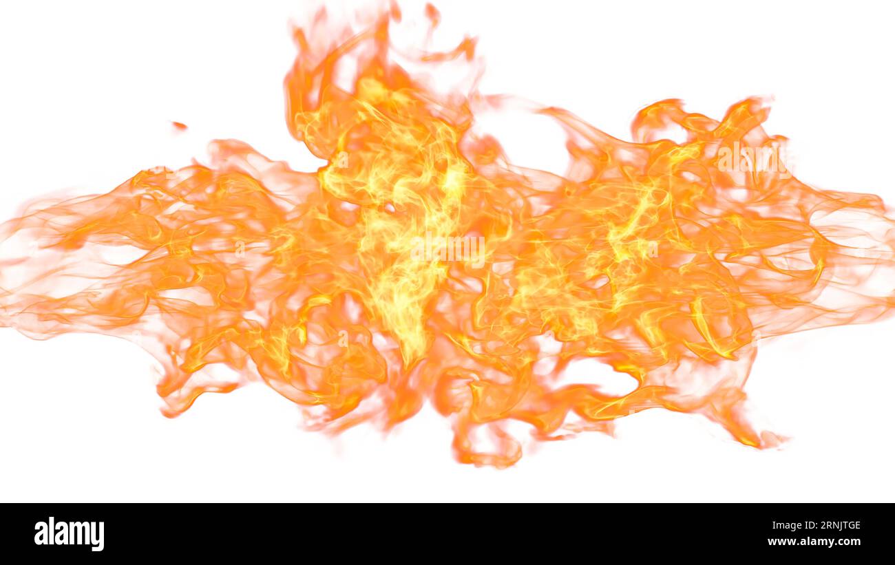 3d illustration. Tongues of flame collide from opposite sides on a ...
