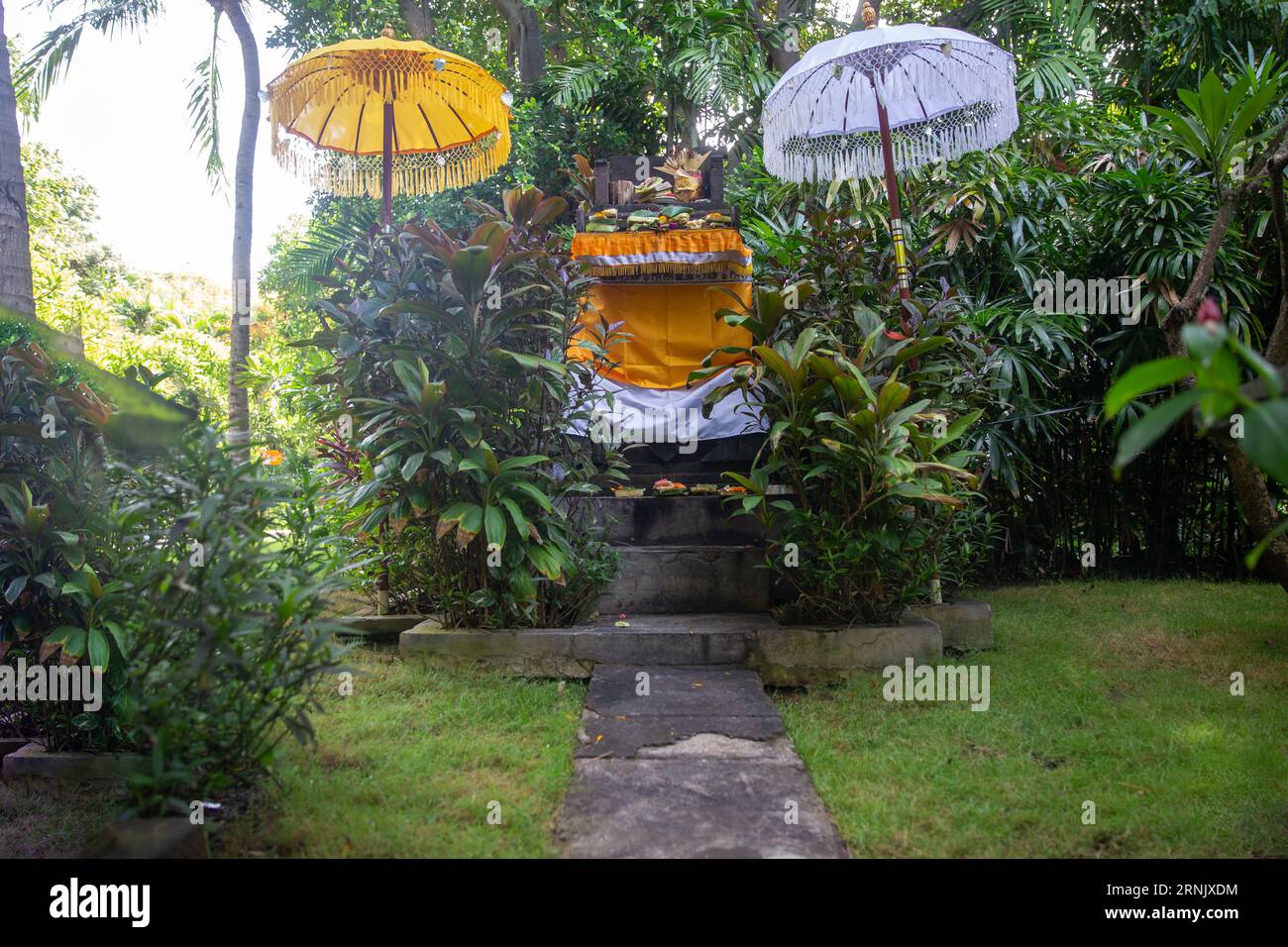 Morning Balinese Offerings at a resort Stock Photo - Alamy