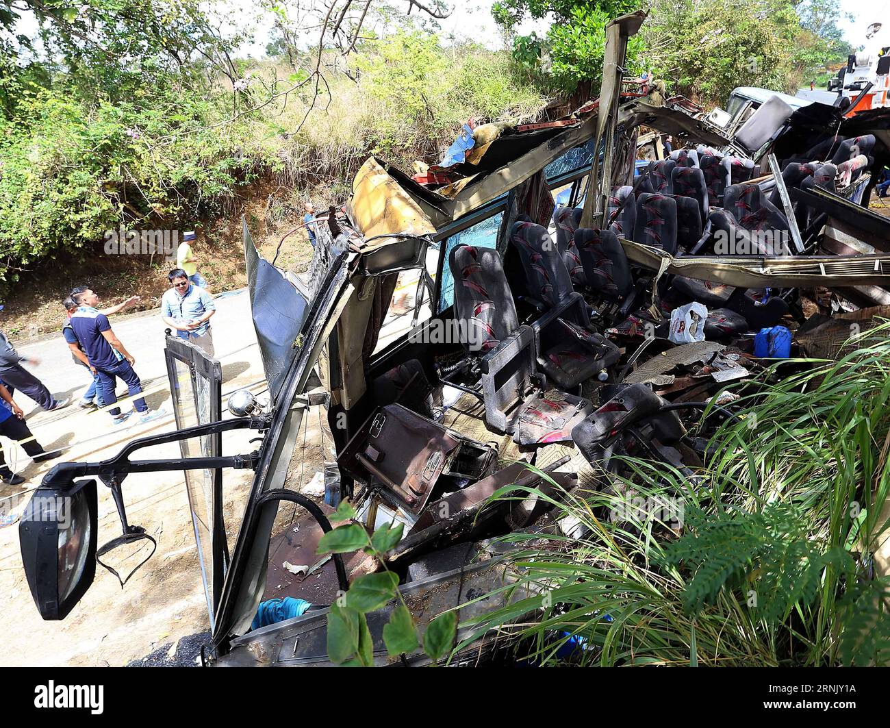 The wreckage of a bus is seen after an accident in Rizal Province, the ...