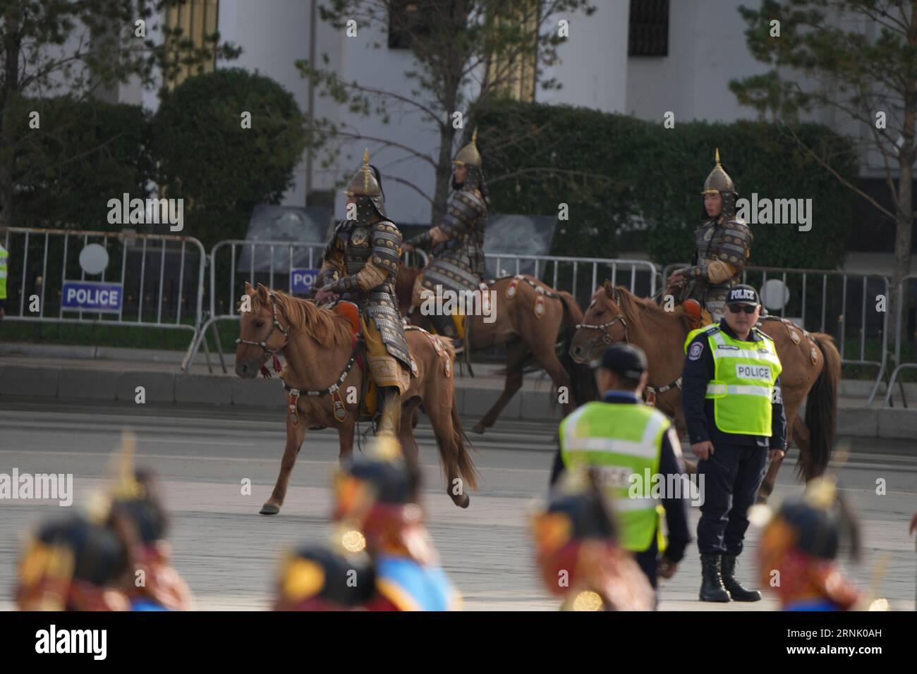 Mounted Mongolian guards patrol ahead of the arrival of Mongolian ...