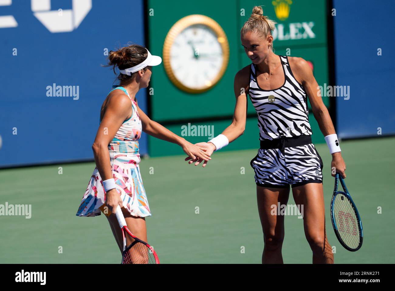 Tatjana Maria and Arantxa Rus during a women's doubles match at the ...