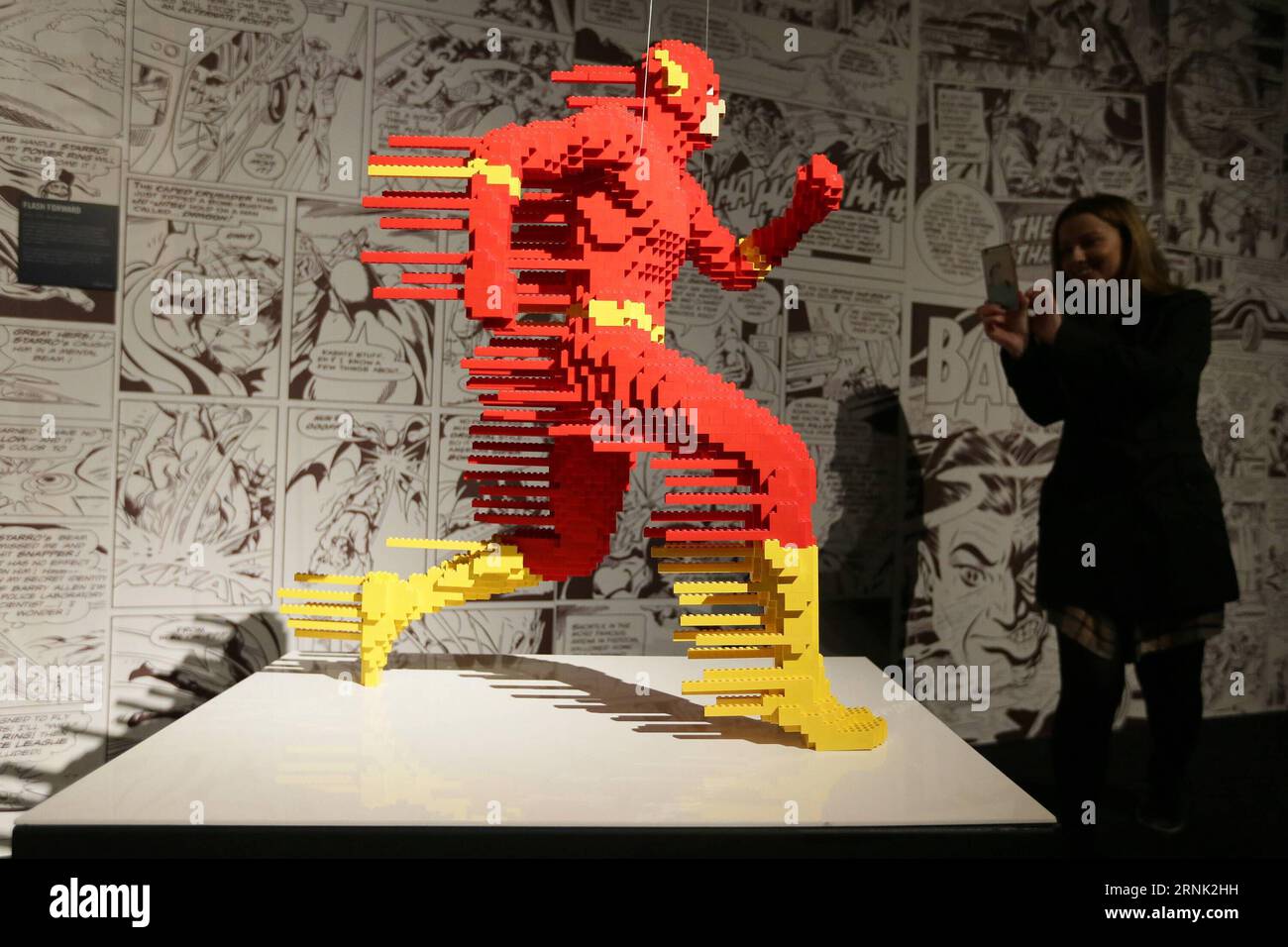 (170228) -- LONDON, Feb. 28, 2017 -- A visitor takes a photo of the work Flash Forward made of ...