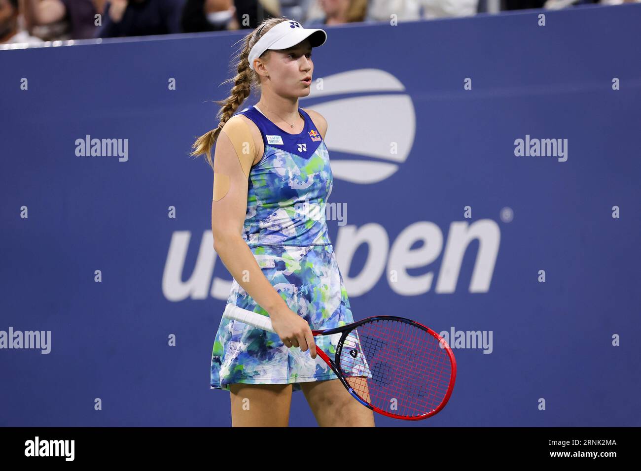 Elena Rybakina in action during a women's singles match at the 2023 US ...